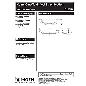 Moen Chrome Bathroom Safety 16-Inch Screw-in Curved Shower Grab Bar with Built-in Shelf for Storage, LR2356DCH