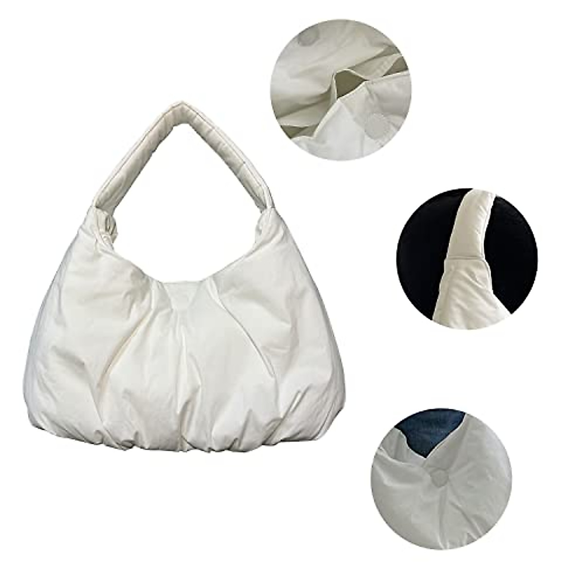 Puffer Bag for Women, Cotton Designer Handbags Purse for Women Soft Fashion Ladies Shoulder Bags Tote Handbag (White)