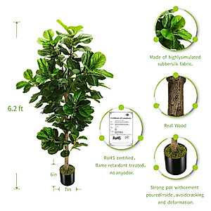 OXLLXO 6ft Artificial Fiddle Leaf Fig Tree (72in) with Plastic Nursery Pot Faux Tree, Ficus Lyrata Fake Plant for Office House Farmhouse Living Room Home Decor (Indoor/Outdoor)