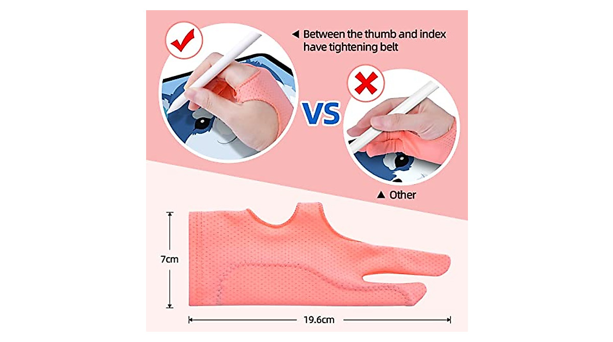 Artist Drawing Glove for Women [2 Pack Pink] 3-Layer Palm Rejection ...