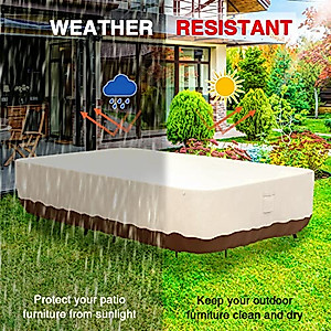 Tuyeho Patio Furniture Set Cover 90 x 60 x 28 inch, Heavy Duty Oxford Fabric Outdoor Dining Set Cover, Waterproof & Weather Resistant, for Your Outdoor Rectangular Table and Chairs (Beige & Brown)