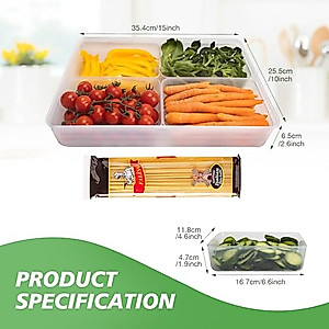 Sousnous Divided Serving Tray with lid, 14 inch Veggie Tray Snack Container Snackle Box Charcuterie Board, 4 Compartment Salad Bar Meat Keeper Food Storage Containers, Clear