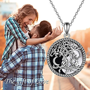 URONE S925 Sterling Silver Yin Yang Tai Chi Pendant Necklaces Tree of Life Necklace Tree of Life Jewelry for Men Women
