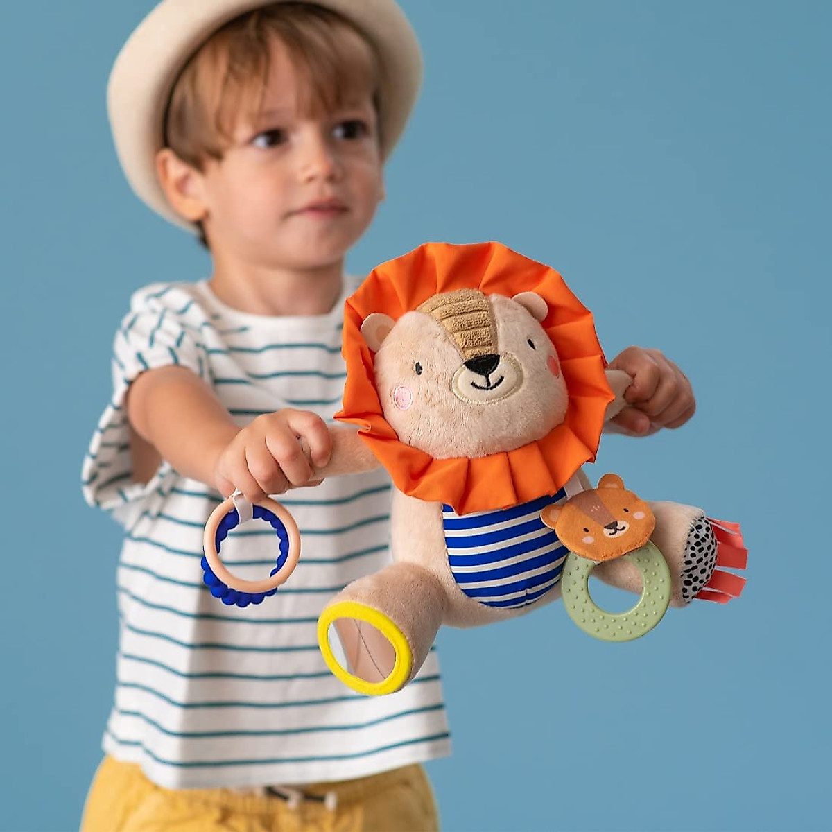 Taf Toys Harry The Lion, Newborn & Baby Developmental Soft Activity Toy. Helps Develop Motor Skills. Perfect for Multi Sensory Play with a Mirror, Teethers & Rattles. Textures and Sounds. 3-6 Months