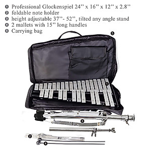 30 Keys Professional Glockenspiel - Metal Bell Kit Xylophone with Stand, Note Holder, Carrying Bag, and 2 Mallets