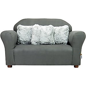 Keet Plush Childrens Sofa with Accent Pillows, Sofa for Kids Room, Kids Sofa, Toddler Sofa with Three Fluffy Pillows, Comfortable Sofa for Kids, Children Sofa, Kid Sofa, Charcoal and Grey