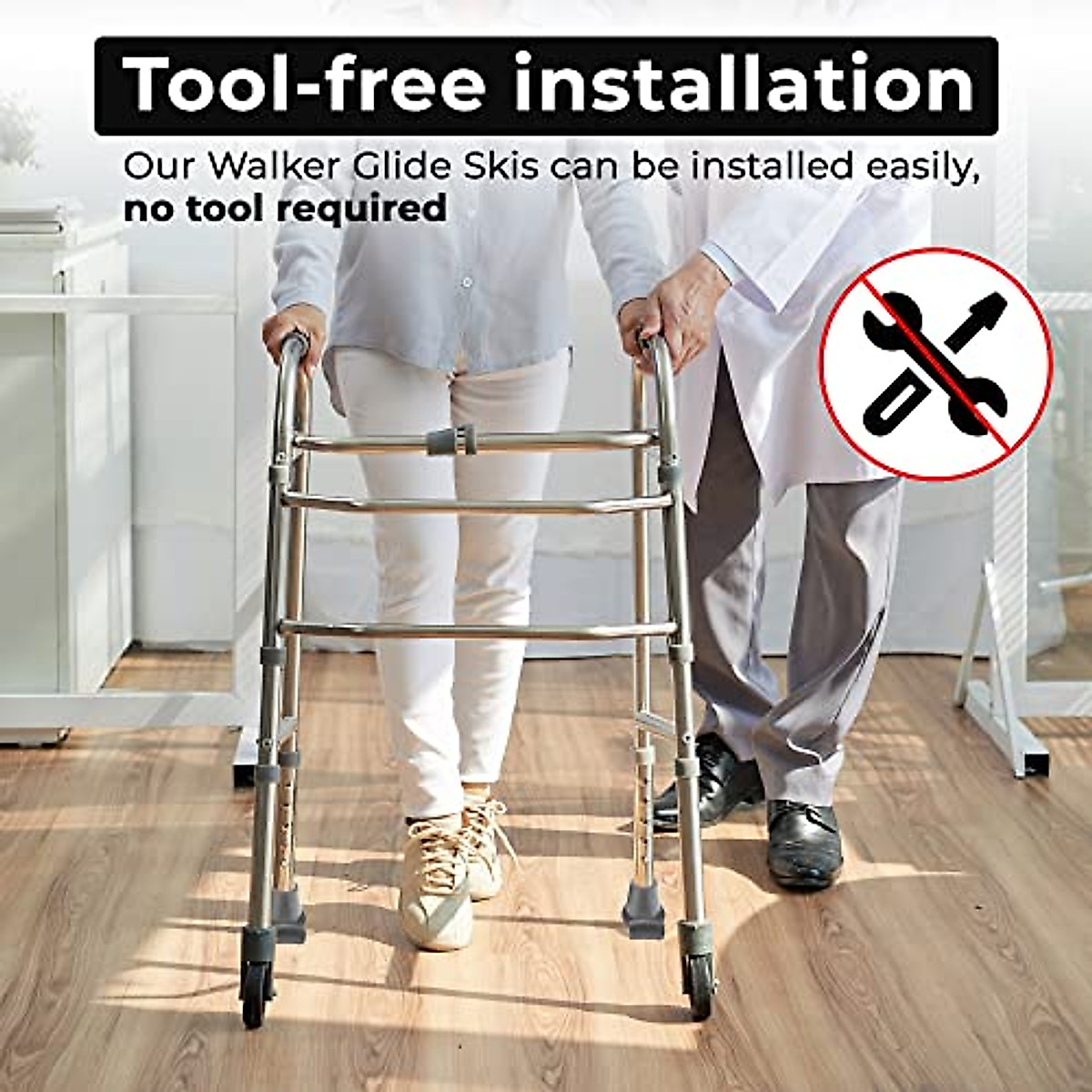 Walker ski Glides, Walker Glide Ski Heavy Duty Universal Fit, Two Pack, Gray, Easy to Use Rubber Walker Glides, Universal 1" Replacement Glide Caps Tool Free instaltion