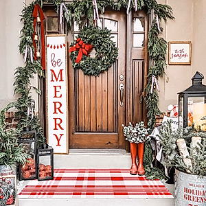 Fallovea Christmas Rugs Red and White Plaid, 4'x6' Area Rug Outdoor Indoor Front Porch Doormat Cotton Hand-Woven Layered Door Mats for Entryway Patio Entryway Laundry Bedroom Living Room
