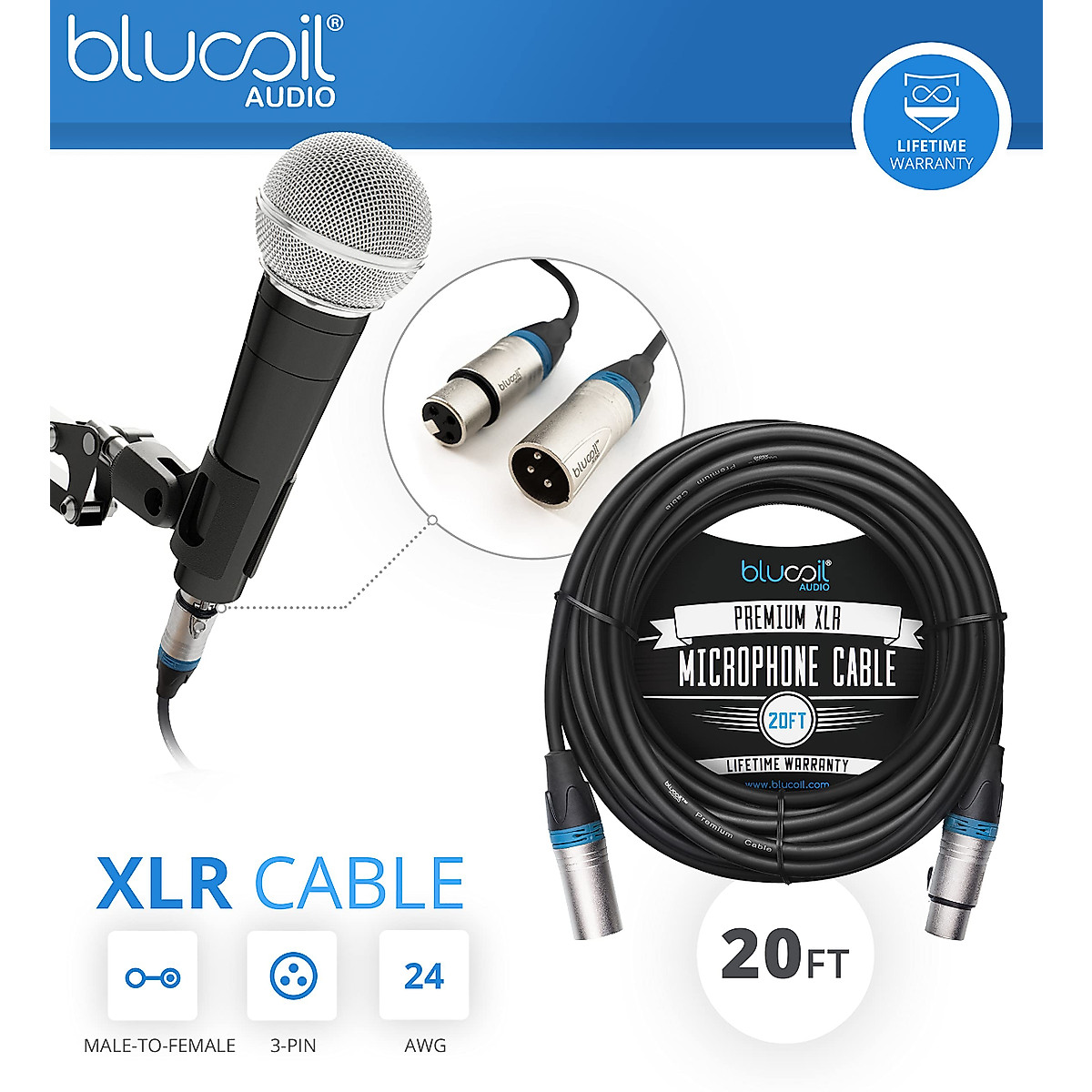 MXL 990 Blizzard Cardioid Condenser Microphone for Vocals and Guitars Bundle with Blucoil 20-FT Balanced XLR Cable, Pop Filter, Adjustable Microphone Tripod Stand, and 4X 12 Acoustic Wedges