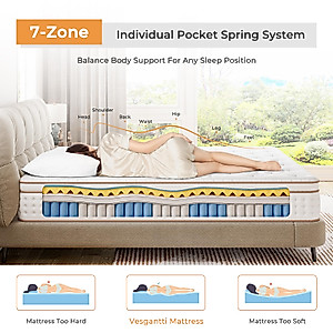 Vesgantti Twin Mattress, 12 Inch Memory Foam Hybrid Mattress in a Box with Individual Pocket Spring, Twin Size Mattress for Pressure Relief, Motion Isolation, Medium Firm Support