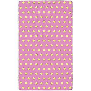 Polka Dot Themed Fitted Mini Crib Sheets,Portable Mini Crib Sheets Soft & Stretchy Fitted Crib Sheet-Baby Sheet for Boys Girls,24“ x38“,Mustard Pale Fuchsia
