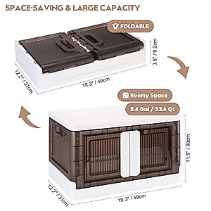 Sea Team 4-Pack Stackable Plastic Storage Bins with Lids, 8.4 Gal Collapsible Closet Organizers, Lidded Large Storage Baskets with Wheels Doors and Handles, White