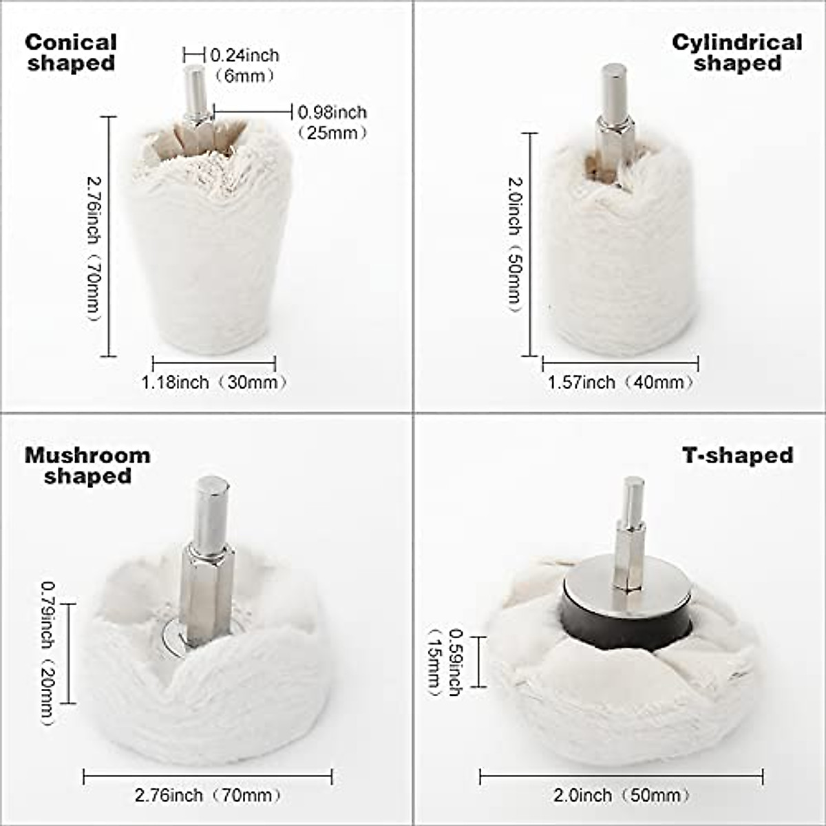 WTSCLS Polishing Wheel for Drill 4 Pack, Buffing Pads Wheel Polisher Kit with 1/4" Hex Shafts for Dremel Tools