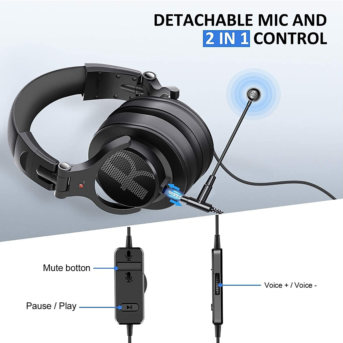 Prosonic DJ2XG Headsets with Boom Mic, Wired Over Ear Headphones for Business Meeting, Skype Zoom, PC Gaming,PS4, Xbox One, Discord, Podcast, Headset with SharePort & Volume Control (Blue)