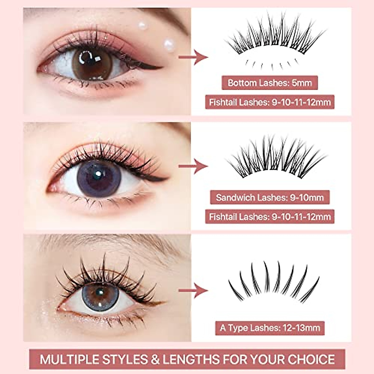 MLEN DIARY Individual Lashes 296 Clusters Lashes 4 Types Manga Lashes Individual Natural Look 9-13mm Eyelash Extension Kit for Make Up DIY