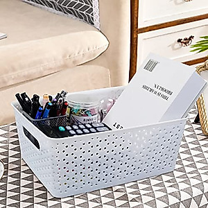 Xowine 4-Pack Plastic Weave Basket, Storage Basket, White