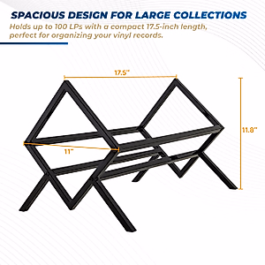 2BHOME Vinyl Record Storage Holder, Holds up to 90 -110 LPs, Metal Vinyl Record Organizer Stand, Simple/Functional/Easy Assembly, Classical Design for Files/Book/Magazine Record Rack (Black)