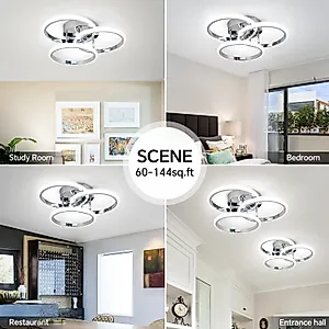 15.74IN Dimmable LED Modern Flush Mount Ceiling Light Fixture with Remote Control, Chrome 3000K-6500K 3-Color Dimming Circle Modern Chandelier, Close to Ceiling Bedroom Kitchen Cloakroom Lamp