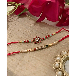 Rakhi for Brother Set of 2 with Greeting Card, Beautiful Designer Raksha Bandhan Rakhi Gift Set for Brother Bhaiya Bhai Bro, Traditional Indian Style Rakshbandhan Rakhi Gifts for Brother