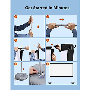 HYZ 100 inch Freestanding Projection Screen, Portable Front & Rear Projection Screen, 4K HD 16:9 Polyester Fabric Screen Outdoors and Indoors, Setup in Minutes, Home Theater, Presentation