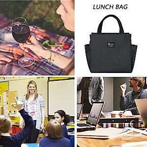 XINSHUN Lunch Bag, Portable Large Capacity Insulated Cooler Lunch Bag, Reusable Insulated Tote Bag for Office/Work/Outdoor Picnic (Black)