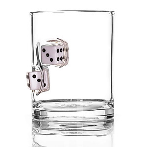 Stuck in Glass WHISKEY GLASSES | DICE | Original Embedded 10oz Borosilicate Rock Glassware (DEVILS BONE | WHITE)