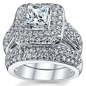 1 Carat Princess Cut Cubic Zirconia Sterling Silver 925 Wedding Engagement Ring Band Set 8