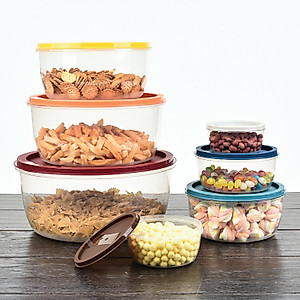 SharpChef 14Pc Round Plastic Food Storage Container Set, Stackable, Nesting, Airtight Leak-proof Lids, Microwavable, Freezer and Dishwasher Safe, Meal Prep, Lunch Bento boxes (Rainbow - 1 Pack)