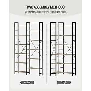Hzuaneri Corner Bookshelf Bookcase, L-Shaped Industrial Bookshelves, Modern Tall Bookcases, Freestanding Display Shelf Storage Rack for Bedroom, Living Room, Home Office, 6-Tier Greige BC29605B