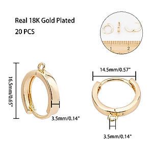 arricraft 20 Pcs Leverback Earring Hooks, French Hook Ear Wire Open Loop Leverback Hoops for Earring Making Findings- Real 18K Gold Plated