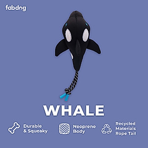 fabdog Floaties Dog Toys - Squeaky Floating Water Toys for All Breeds - Cute & Durable Duck Puppy Toys - Fun Nylon Squeak Toy Made with Recycled Materials | Whale
