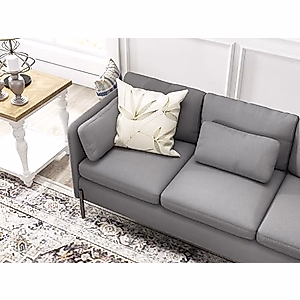 LINLUX 70 Inch Sofa Couch, 3 Seater Couches for Living Room, Comfy Sofas w/3 Pillows and Iron Legs, Fabric Sofa for Small Spaces, Bedroom, Office, Light Grey
