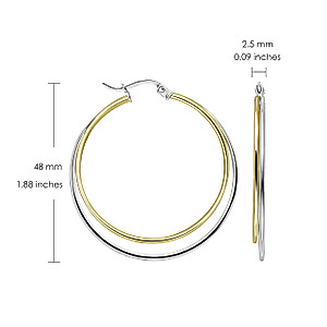 Sterling Silver Two-Tone Double Row Large 48mm Round Hoop Earrings