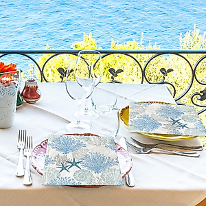 AnyDesign 100Pcs Ocean Paper Napkins Disposable Starfish Seashell Coral Luncheon Napkins 6.5 x 6.5 Inch Sea Theme Dessert Dinner Hand Napkins for Tropical Summer Wedding Bridal Shower Birthday