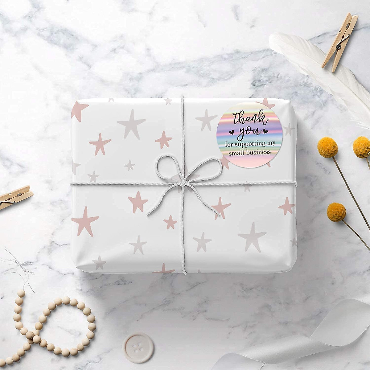 500 Pieces 1.5'' Thank You for Supporting My Small Business Stickers Roll Stickers Adhesive Holographic Stickers Rainbow Stickers for Business Online Retailers Boutiques Shops