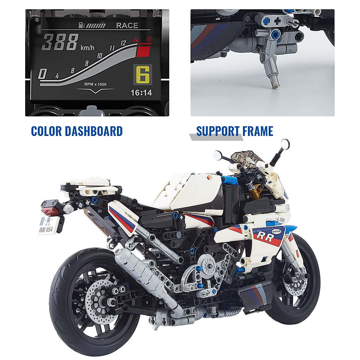 WINNER SPACE 1/6 Racing Motorcycle Toy Building Blocks Kit,Stem Bricks Sets,Toys for Boys & Adults,Build A Model Motorcycle,Suspension (819 Pieces)