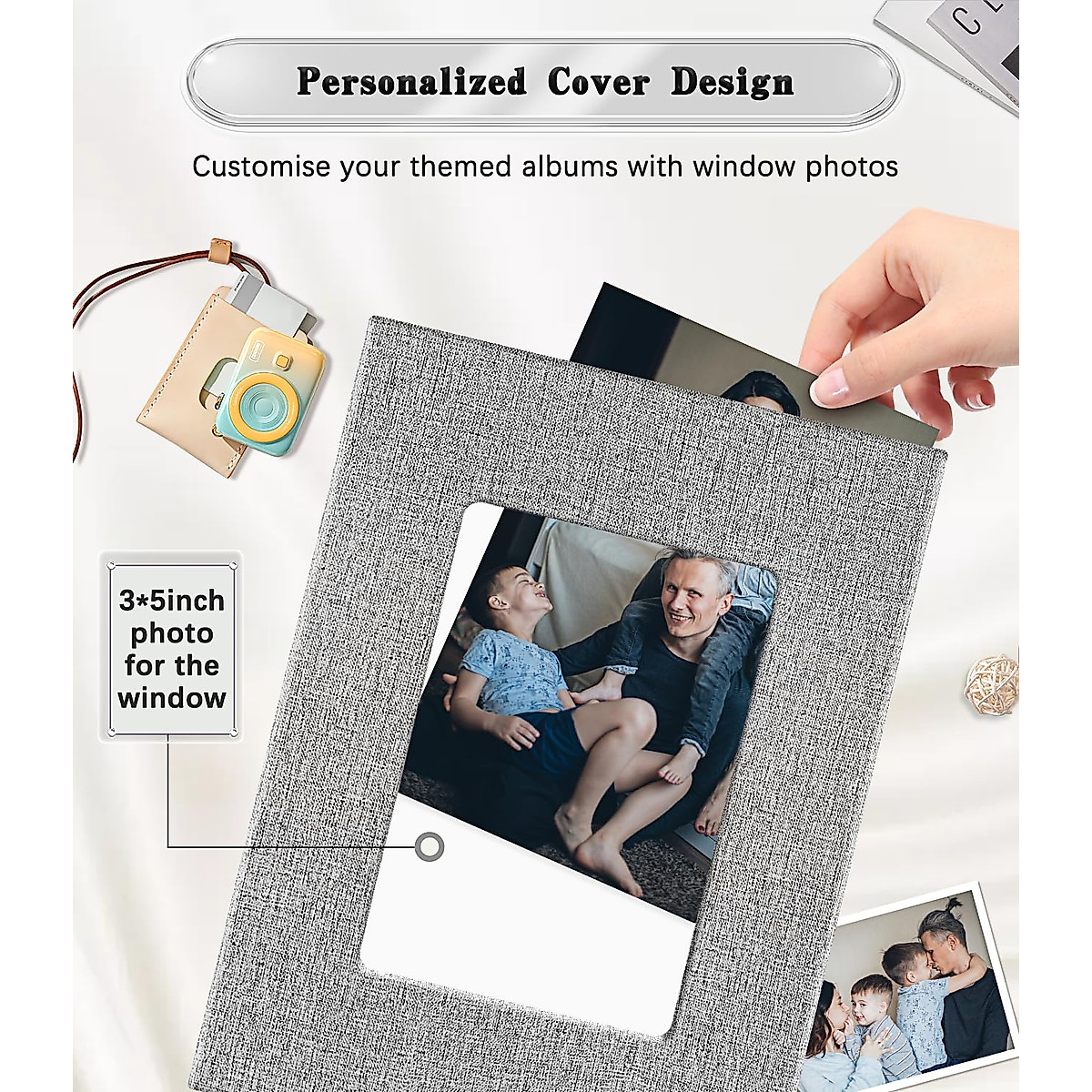 Ejblfe Photo Album 4x6,Linen Cover Slide-in Photo Album Book Can Holds 100 4x6 Photos with 50 Black Sheets for Family,Wedding,Baby and Holiday Pictures (Gray)