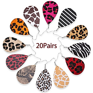20 Pieces Petal Leather Earrings Leopard Print Earrings Teardrop Dangle Earrings