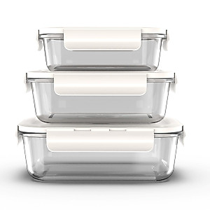 GENIEX Vacuum Containers for Food Storage, Glass Vacuum Seal Containers Set of 3, Food Saver Containers for Vacuum Seal, Easy Clean Marinade container (Rectangular-Glass-3pc | Sealer sold separately)