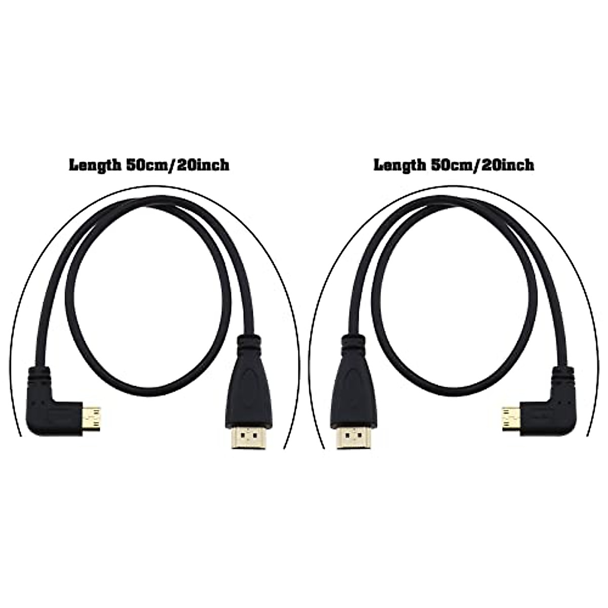 Micro Traders 2PCS Mini HDMI to HDMI Cable 50cm Mini HDMI Male 90 Degree Left and Right to HDMI Male Cable for Camera Video Card Laptop Tablet HDTV Monitor Projector