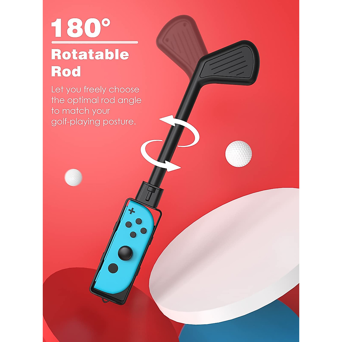 MoKo Golf Clubs Fit with Switch/Switch OLED Model (2021) Mario Golf: Super Rush Golf Handle Grips Game Accessories Kit Fit with Joy-Con Controller 2 Pack with Rotatable Golf Rod &Wrist Strap, Black