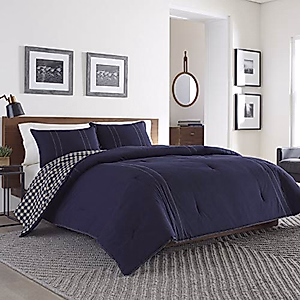 Eddie Bauer - Queen Comforter Set, Reversible Cotton Bedding with Matching Shams, Pre-Washed for Added Softness (Kingston Navy, Queen)