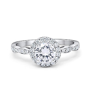 Blue Apple Co. Simulated Cubic Zirconia Size-5 Art Deco Design Engagement Ring Round CZ 925 Sterling Silver