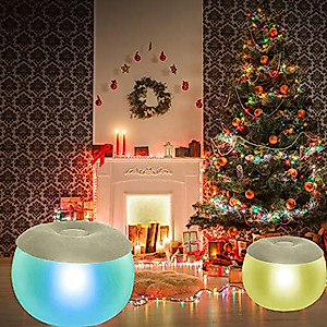 Ccinnoe Inflatable Illuminated LED Ottoman, LED Air Ottoman, Blow Up LED Lights Chair, Lazy Couch with LED Light Mood Lamp for Party, Yard, Indoor Rooms