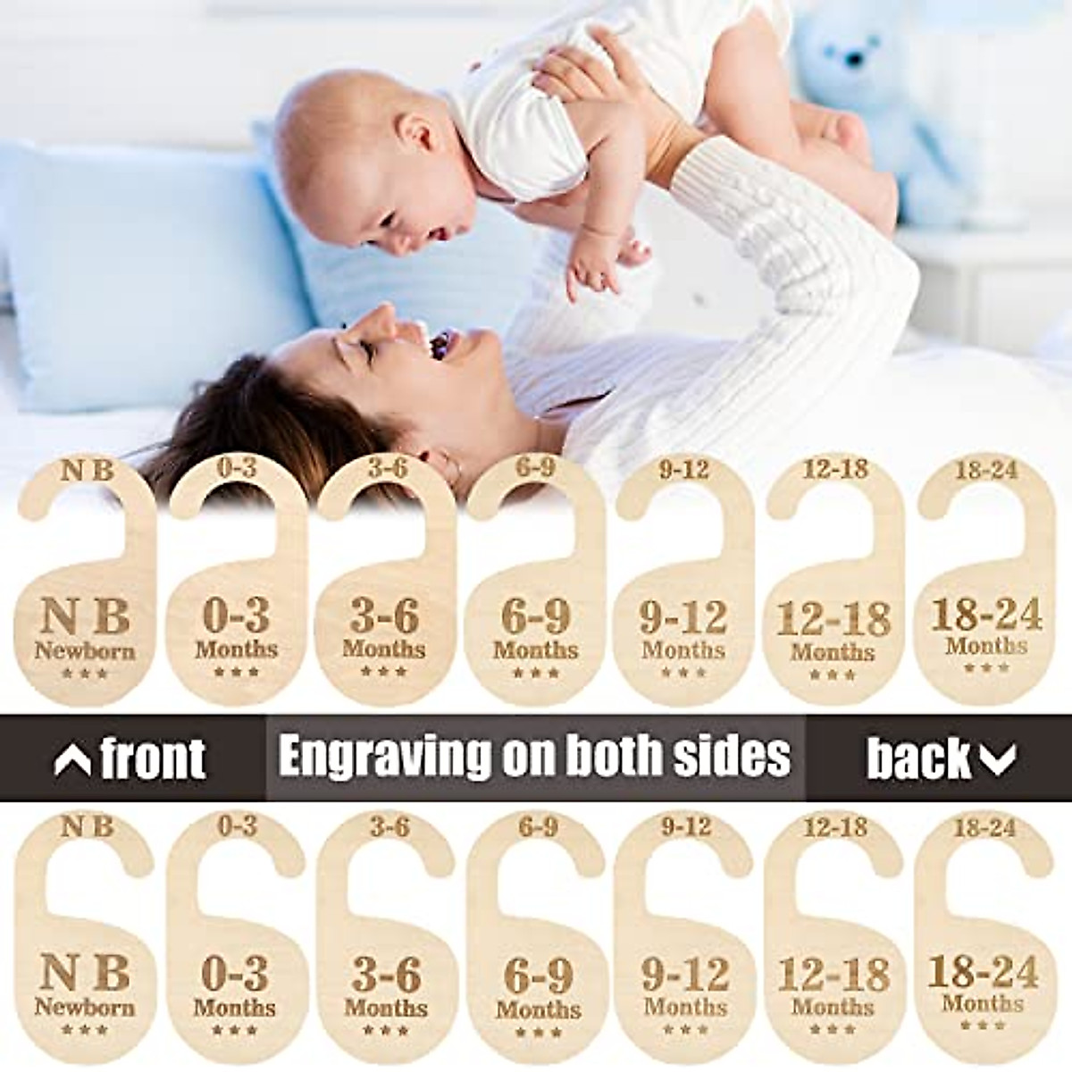 Xunboo Wooden Baby Closet Divider Double Side and Thicken Baby Closet Organizers Set of 7 Baby Clothes Organizer, Gift Wrapped (Star)