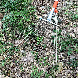 Karveden Adjustable Leaf Rake Garden- Expandable Metal Rakes for Lawns Yard Roof , Outdoor Portable Gardening Tools 8 to 63 Inch Telescopic Rake Easy to Clean Weed, Flowers,Leaves (Orange)