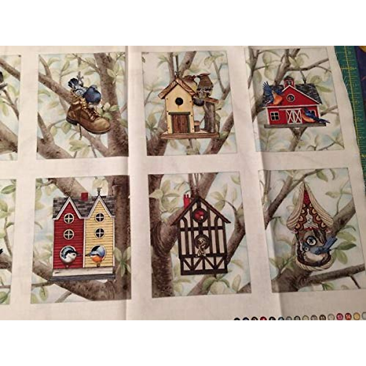 Alina Natetkova - Fabric Birdhouses Birds 12 (Squares 4 1/2" x 6") 1 Panel 22" x 22" Elizabeth