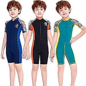 Youth Boys Girls One piece Short Sleeve Rash Guard Swimsuit UPF 50+ UV Quick Dry Sun Protective Sunsuit Swimwear