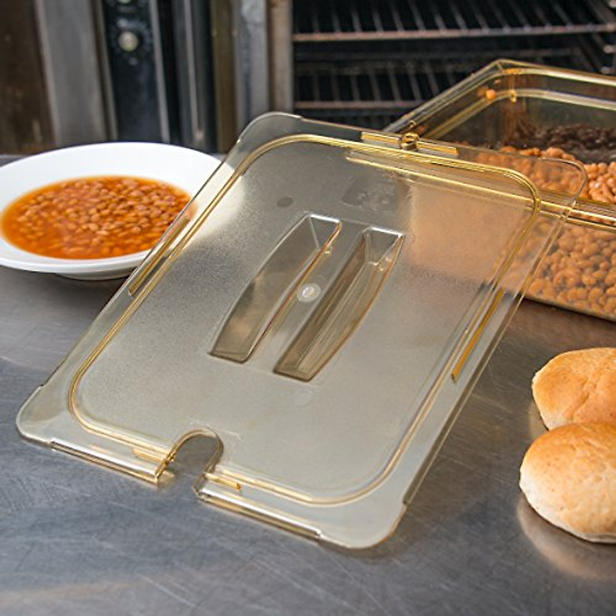 Carlisle FoodService Products 10431U13 StorPlus High Heat Universal Handled Food Pan Lid, Half Size, Amber