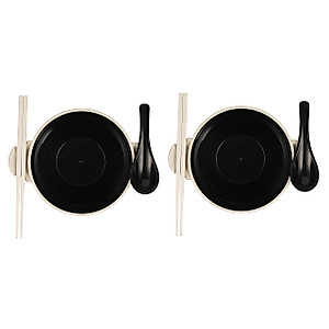 Ozeri Earth Ramen Bowl 6-Piece Set, Made from Plant-Derived and Other Natural Materials, Beige with Black